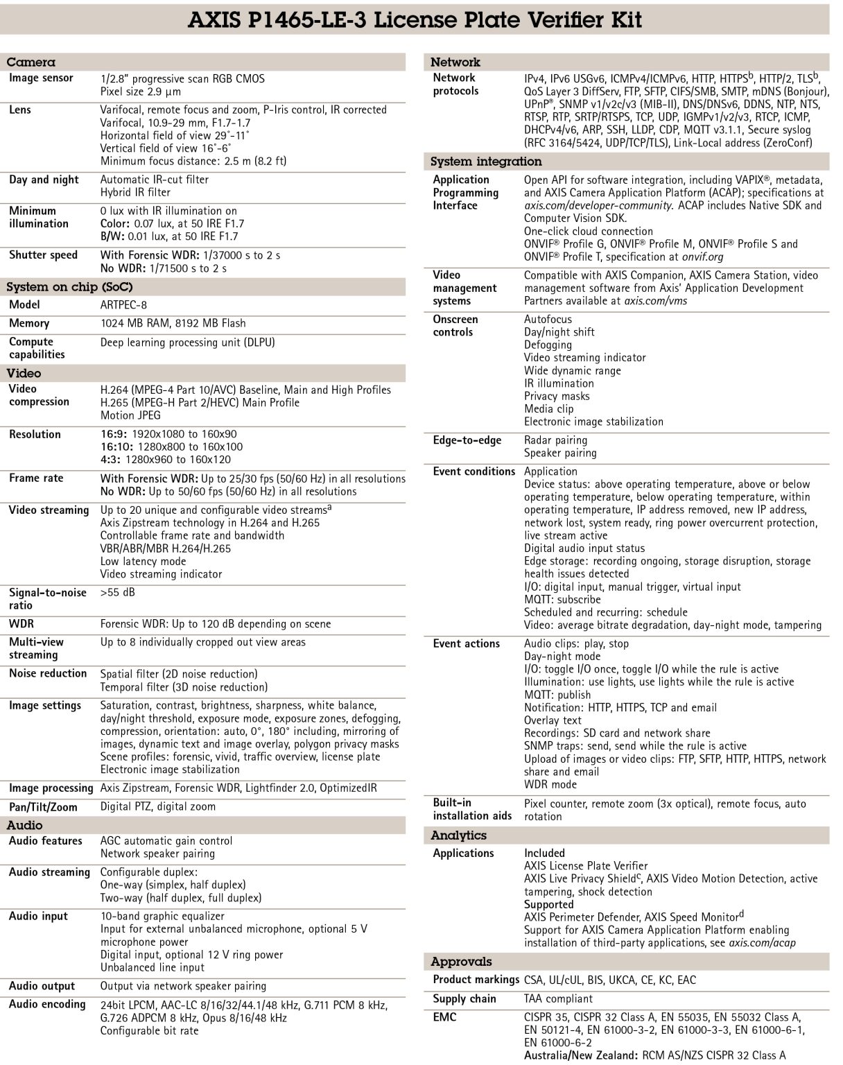 AXIS P1465-LE-3 License Plate Verifier Kit – CamCentral Systems Inc.