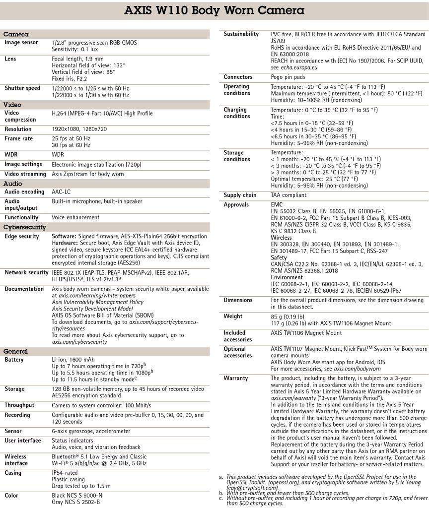 AXIS W110 Body Worn Camera Grey – CamCentral Systems Inc.