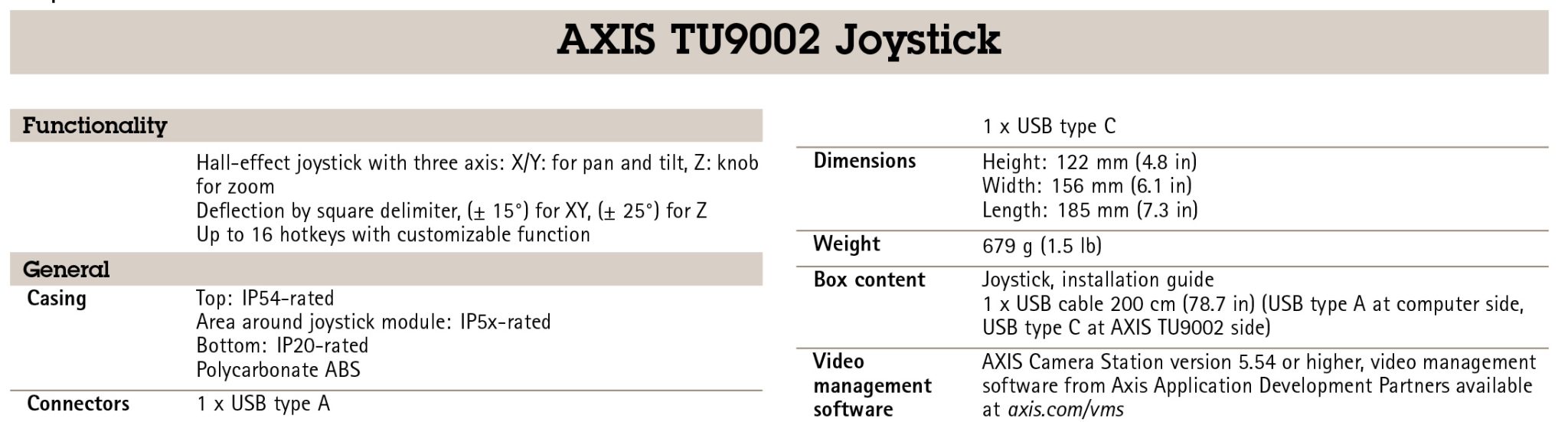 AXIS TU9002 Joystick – CamCentral Systems Inc.