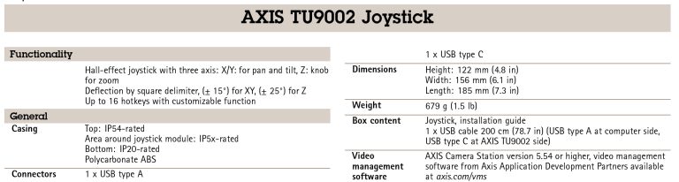 AXIS TU9002 Joystick – CamCentral Systems Inc.